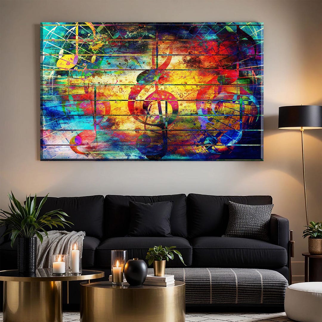 Treble Clef Music Notes Canvas Art: Metal Neon Effect Wall Decor - Etsy