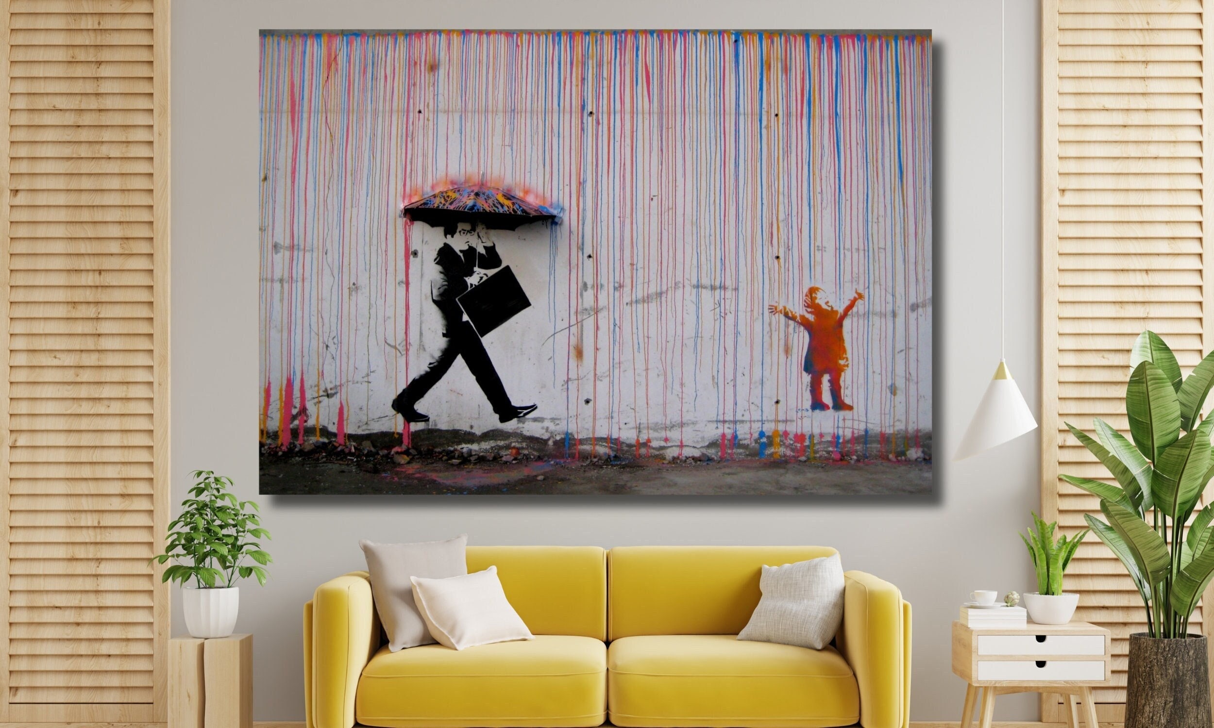 Banksy Color Rain Canvas, Banksy Style, Under the Rain Banksy, Banksy ...