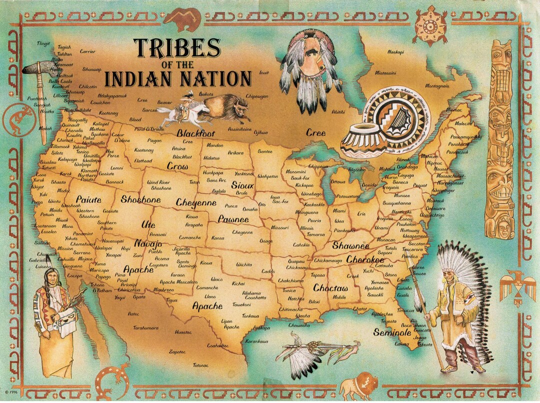 Native American Tribes Map Painting, Native American Tribes Map Print ...