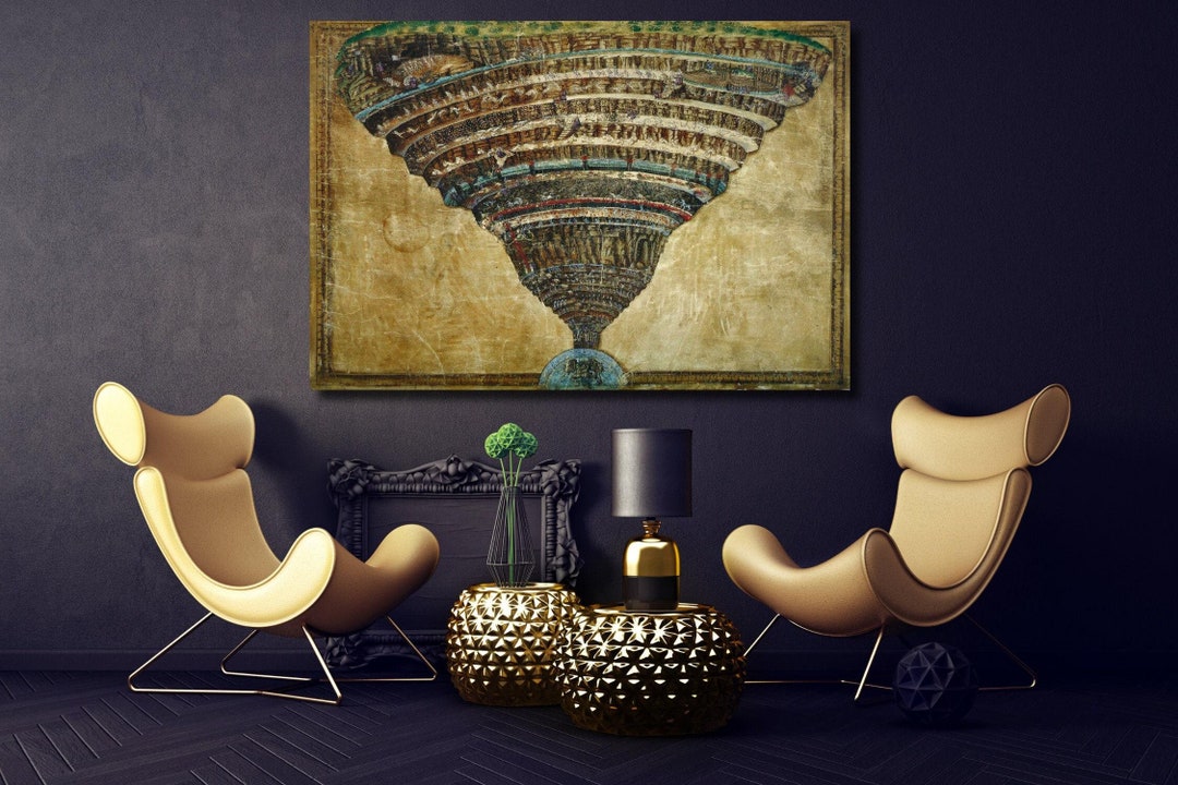 Botticelli - Map of Hell, Dante's Divine Comedy Canvas Art, Vintage ...