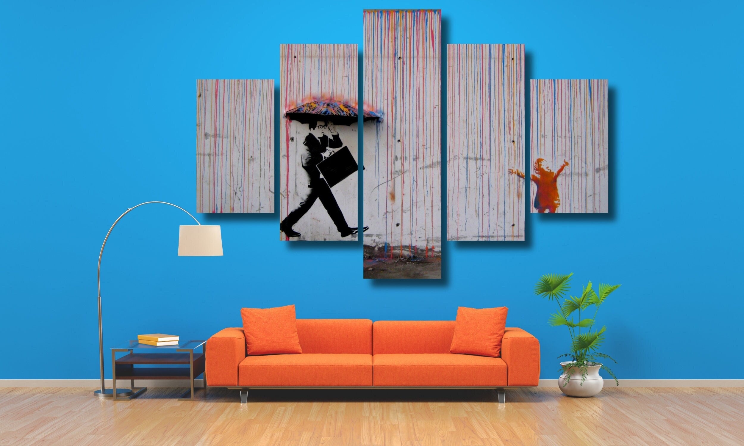 Banksy Color Rain Canvas, Banksy Style, Under the Rain Banksy, Banksy ...