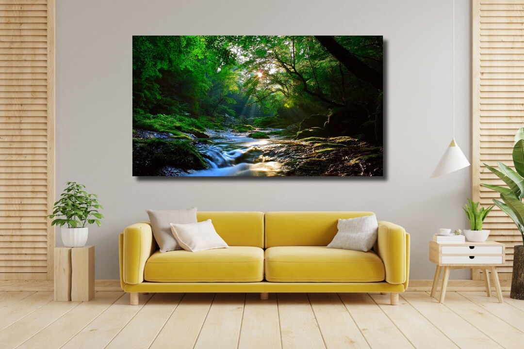 Forest Tree and a River on a Sunny Day Canvas Wall Art Design/poster or ...