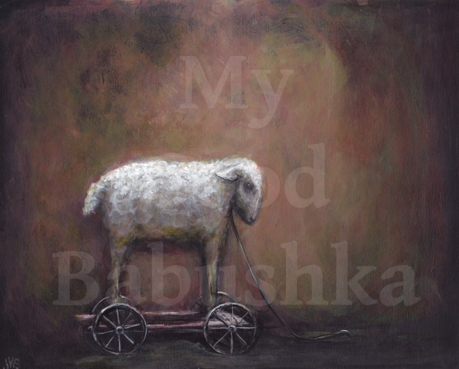 Agnes. Print. Lamb. Toy. Surreal. Dark Art. Pull Toy. Sheep. Wheels ...