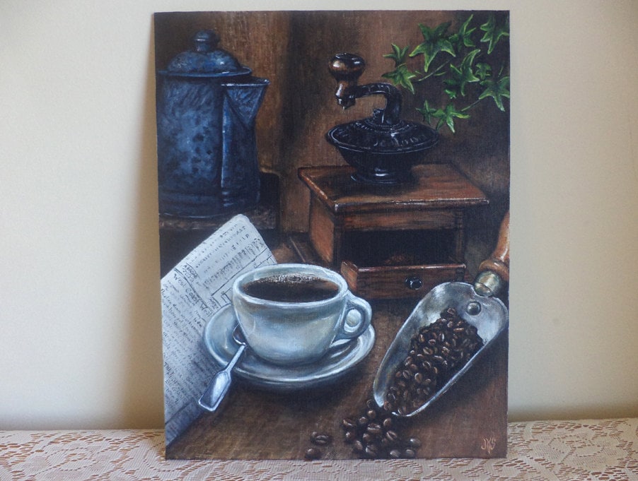 Morning Coffee and Newspaper Still Life Original Painting | Etsy