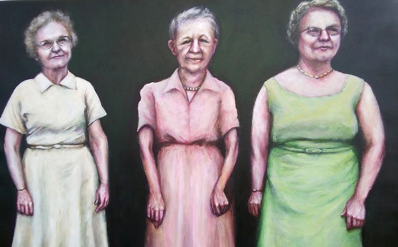 Three Women Original Painting Retro Portrait Dresses | Etsy