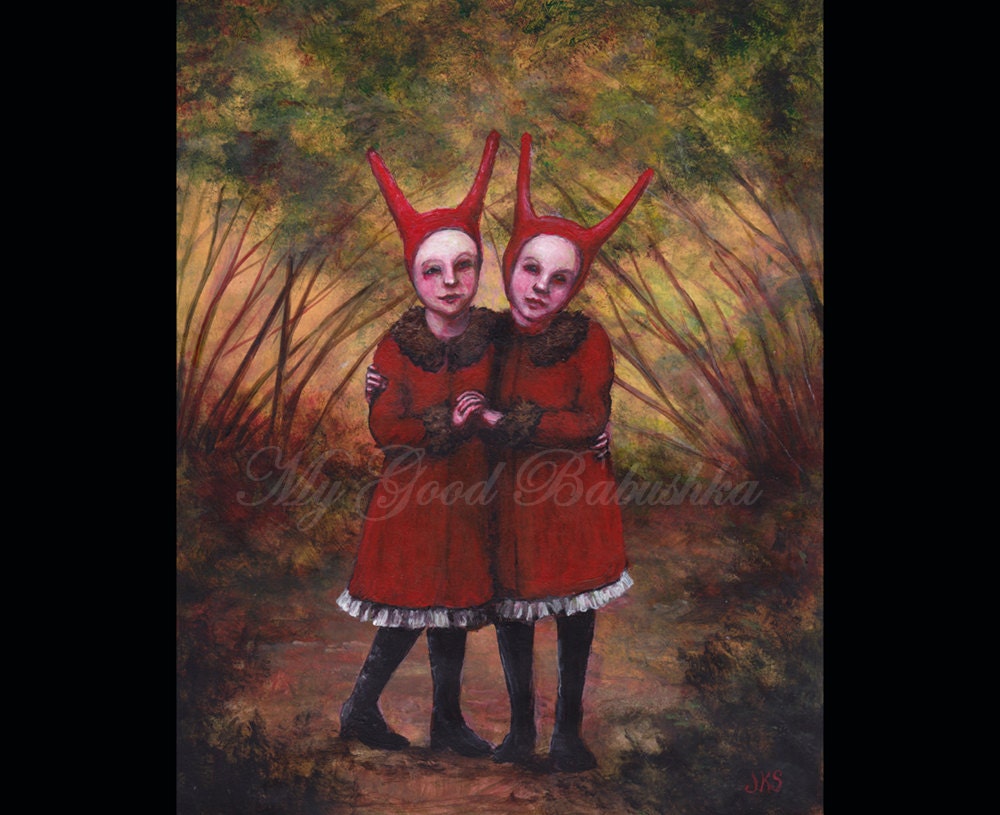 Two Devils Print Red Coats Fairy Tale Folk Tale Forest - Etsy