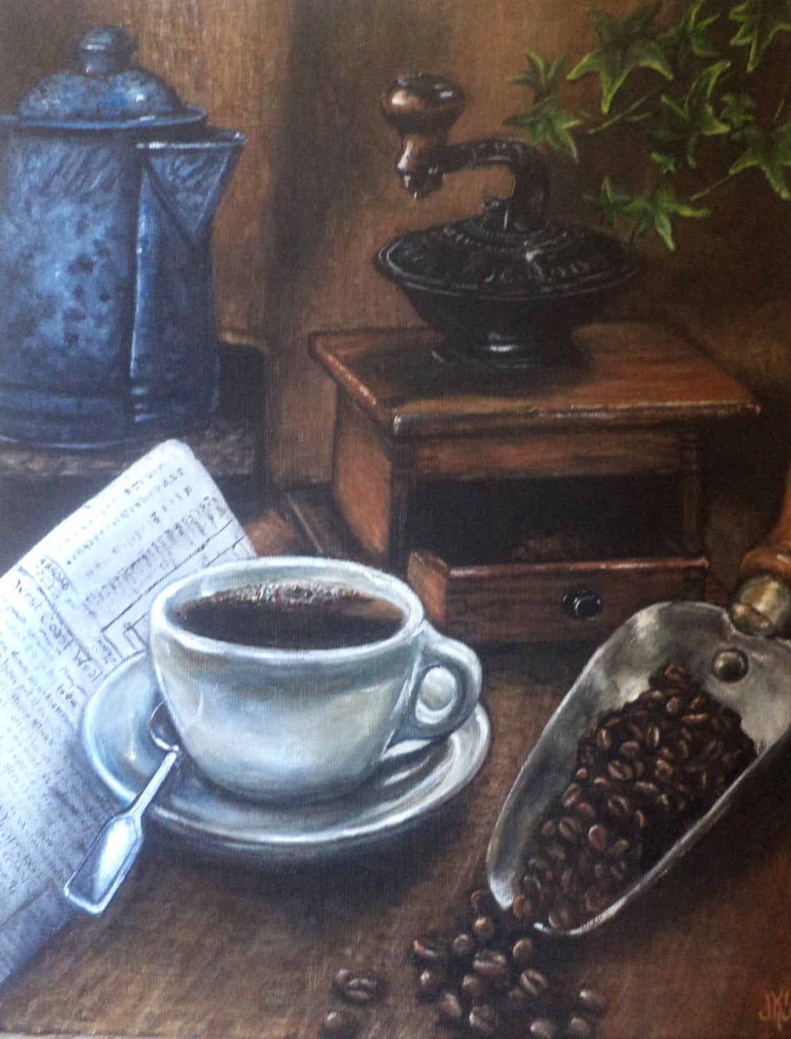 Morning Coffee and Newspaper Still Life Original Painting | Etsy