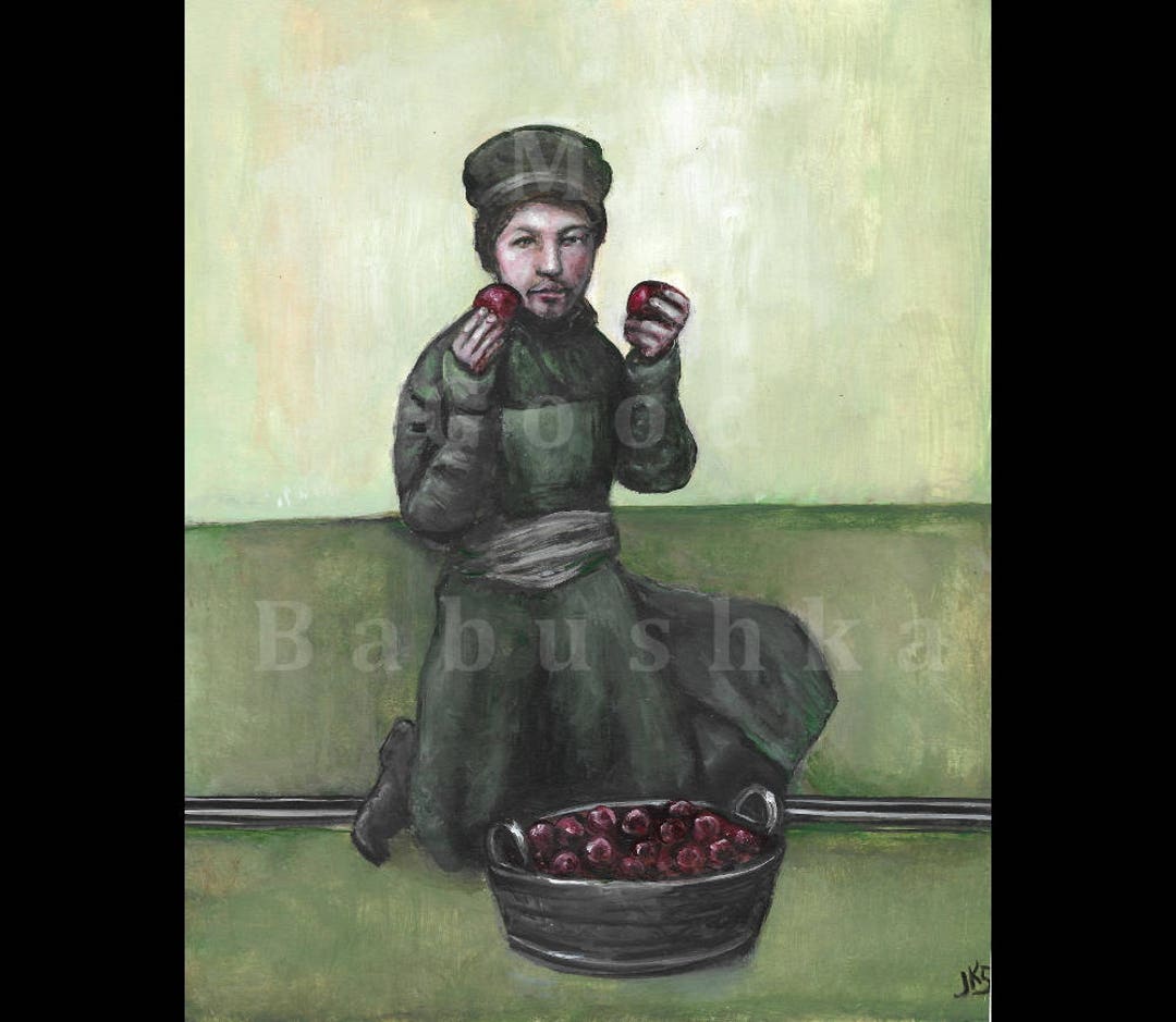 The Apple Seller: 19th Century Fruit Vendor Portrait, Original Acrylic ...