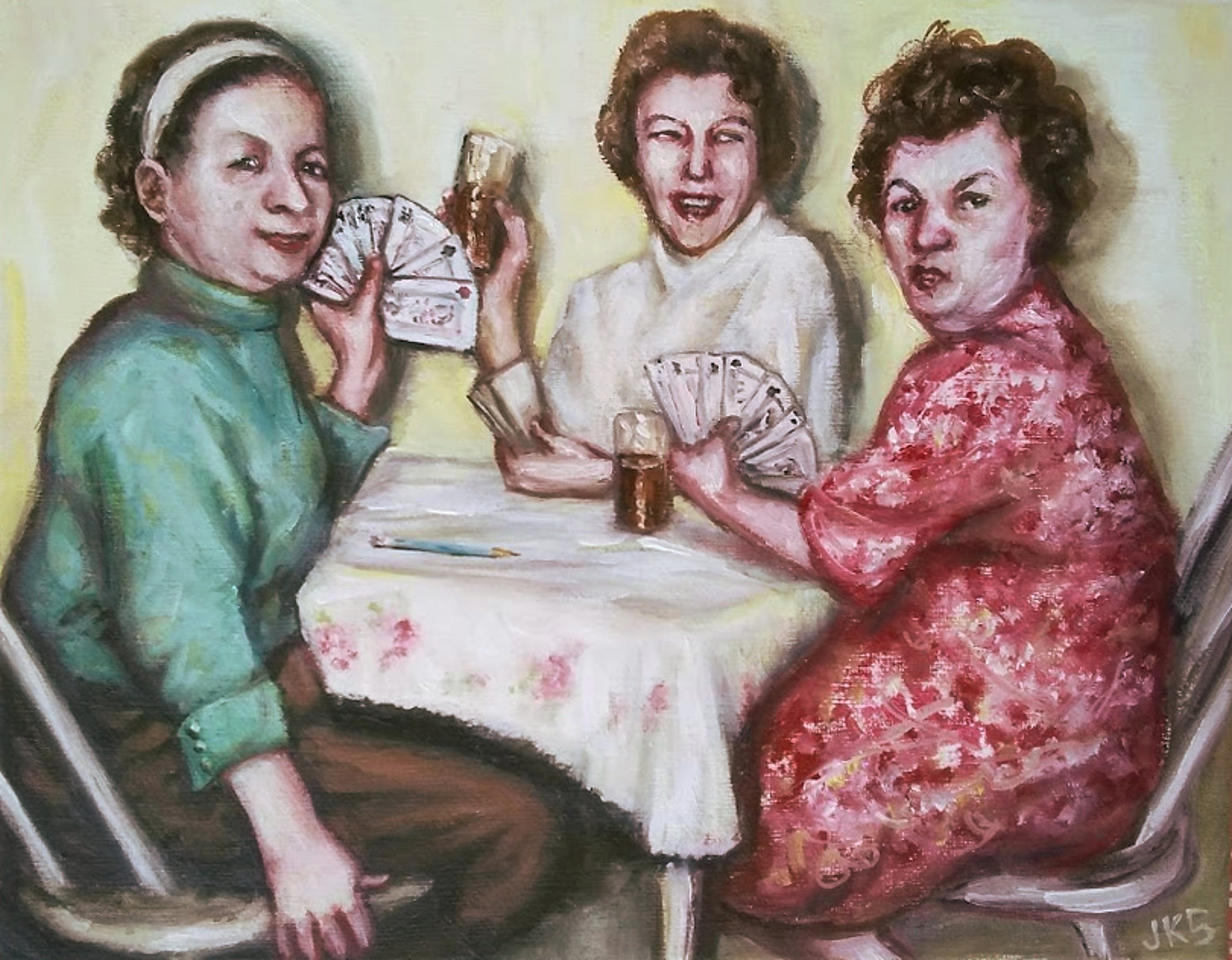 Women Playing Cards Original Painting Oil Painting Card - Etsy