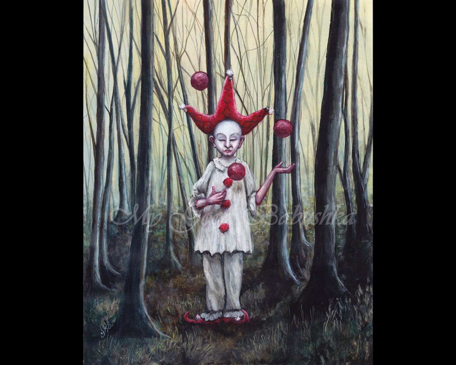 Red Cap Art Print Pierrot Juggler in the Forest Far - Etsy