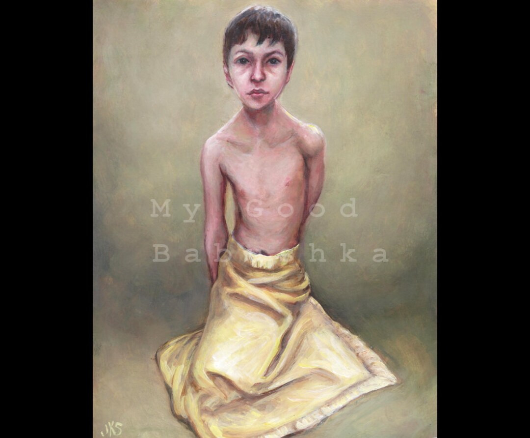 Figure Study, Original Painting, Boy With a Yellow Blanket, Human ...