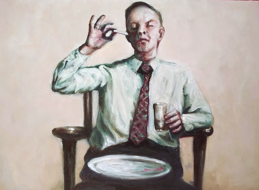 The Gourmand, Oil Painting, Original Painting, Man, Food, Dining ...