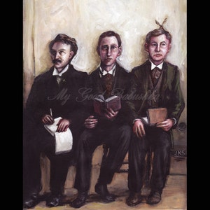 The Studious Men, Original Painting, Three Men, Scholars, Reading ...