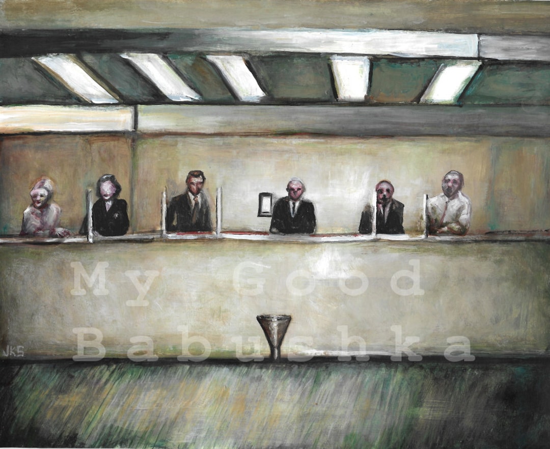 The Bank Clerks, Original Painting, Bank Tellers, Office, Window, Loan ...