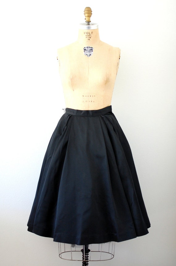 Vintage 50s 1950s Jo Collins Black Satin Pleated Part… - Gem