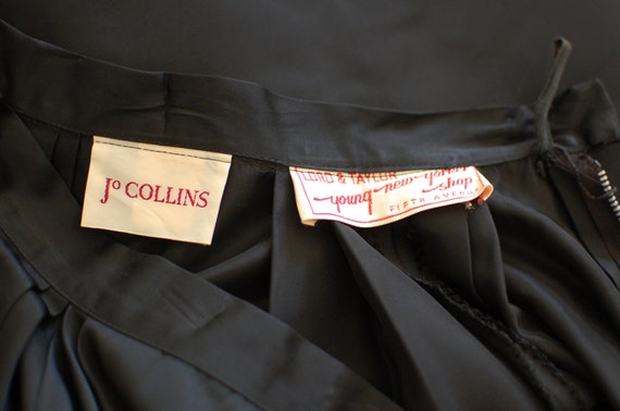 Vintage 50s 1950s Jo Collins Black Satin Pleated Part… - Gem