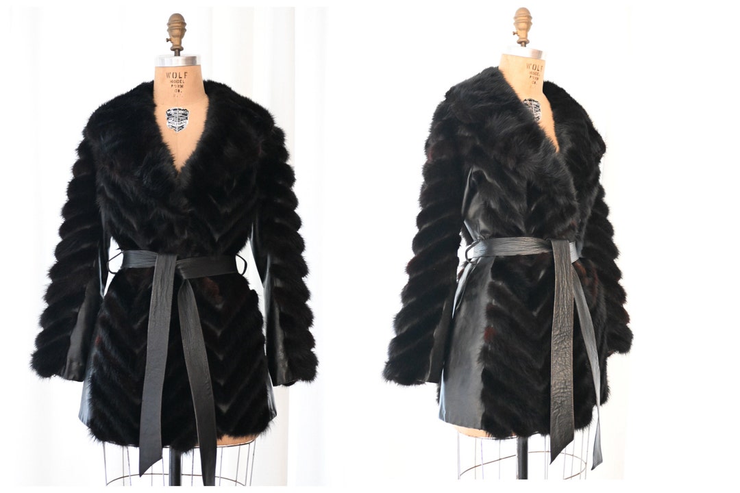 Vintage 1970s 70s Black Brown Chevron Mink Fur and Leather - Etsy