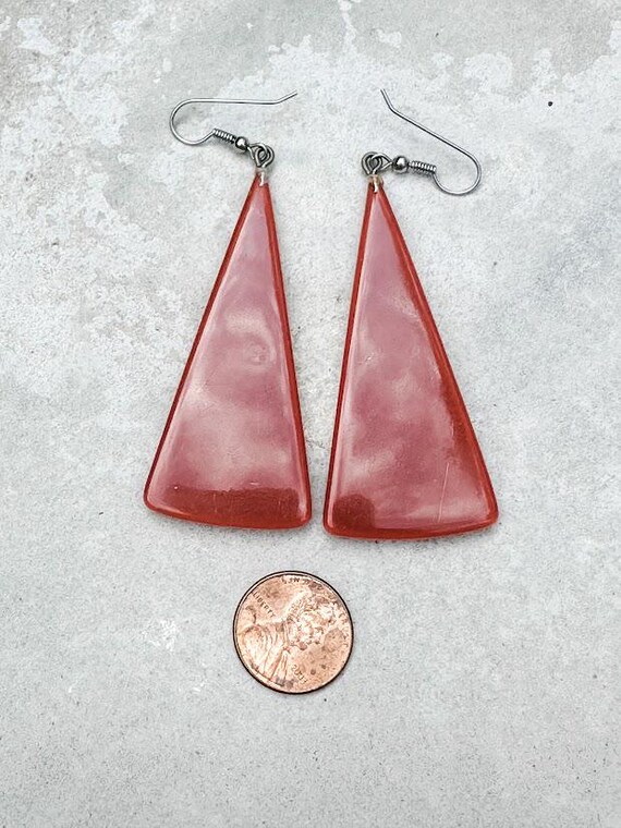 Vintage 80s Triangle Dangle Earrings: Burnt Orange Lu… - Gem