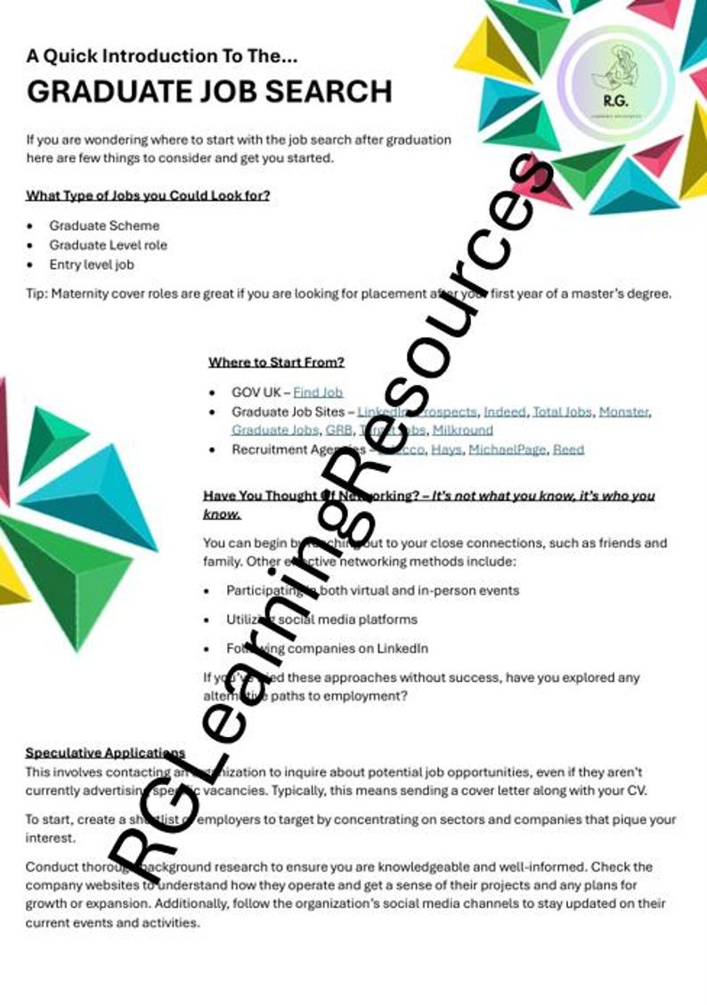 Graduate Job Search - Career Planning Sheet - Etsy
