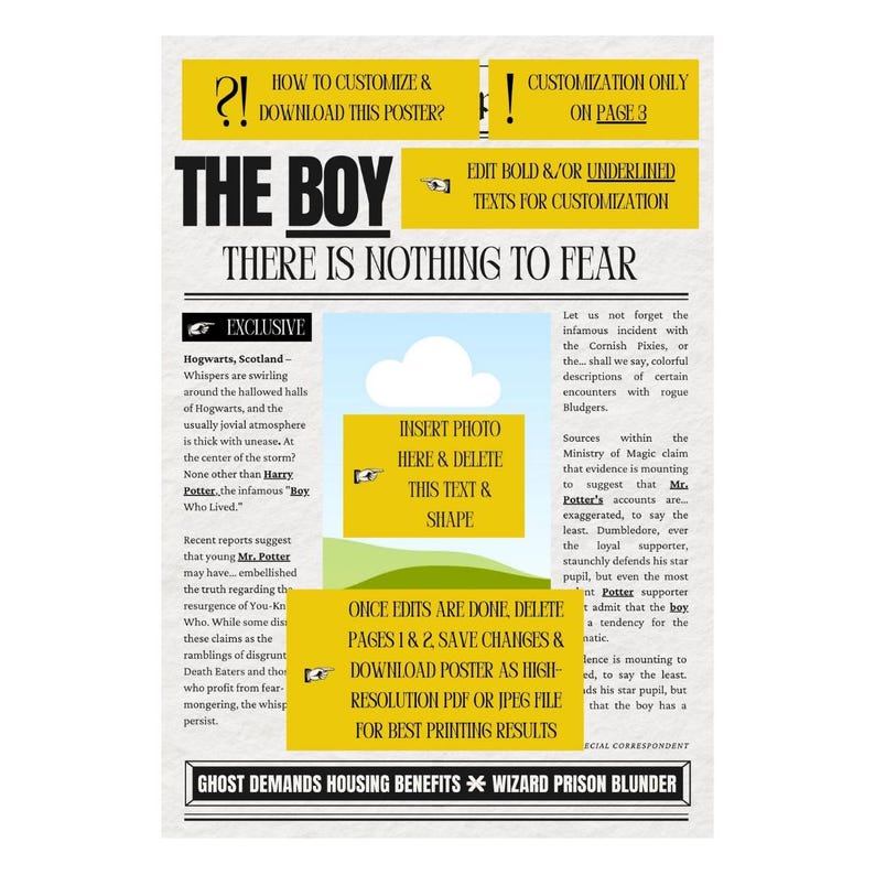 Editable Newpaper Template_the Daily Prophet Newspaper Inspired_the Boy ...
