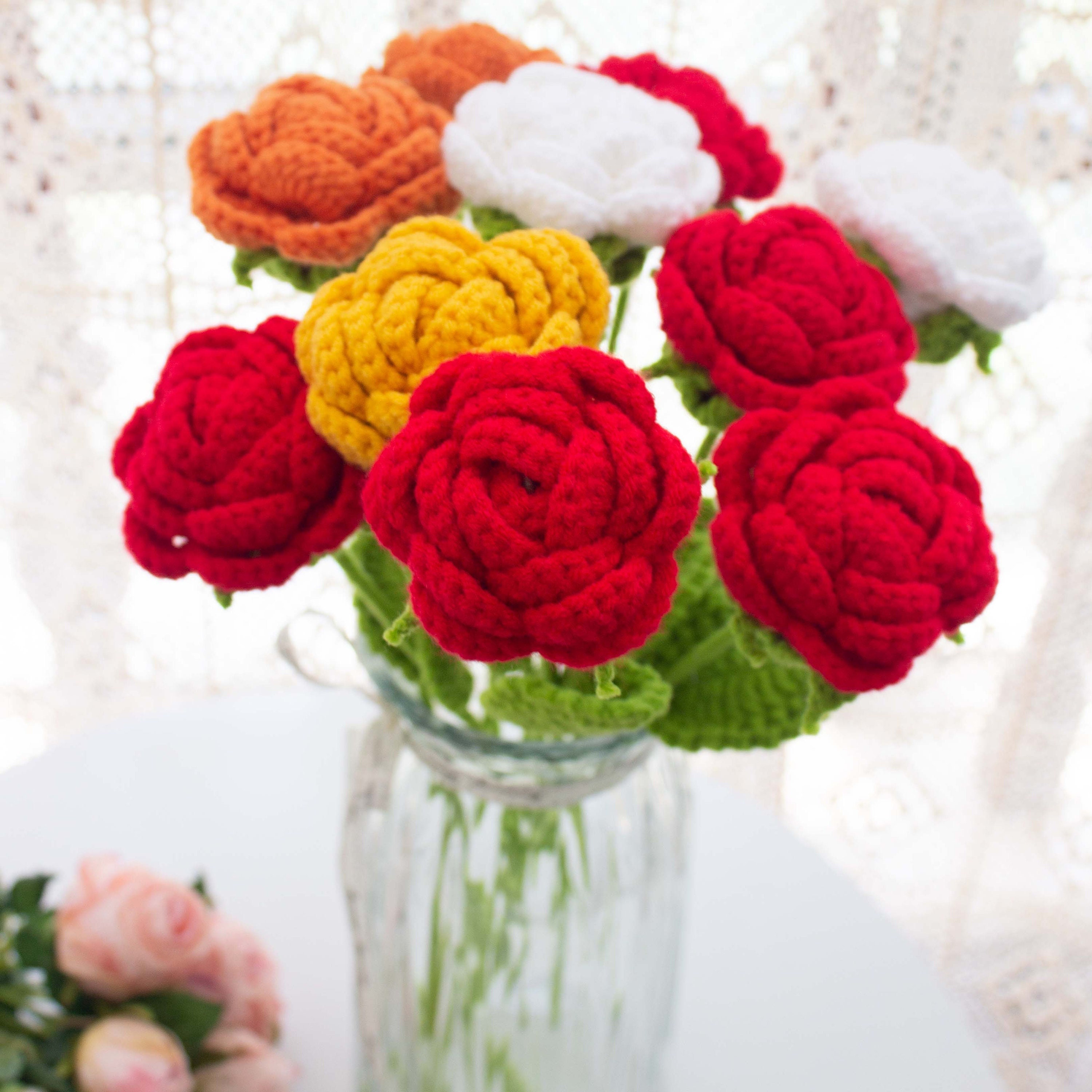 Crochet Rose Pattern, Flower Bouquet Pattern, Bundle Flower for Wedding ...