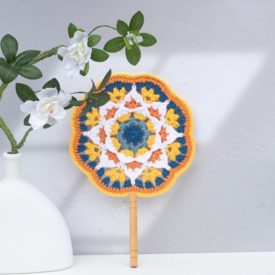 Mandala Flower Crochet Fan | Handmade Boho Wedding Fan | Colorful ...