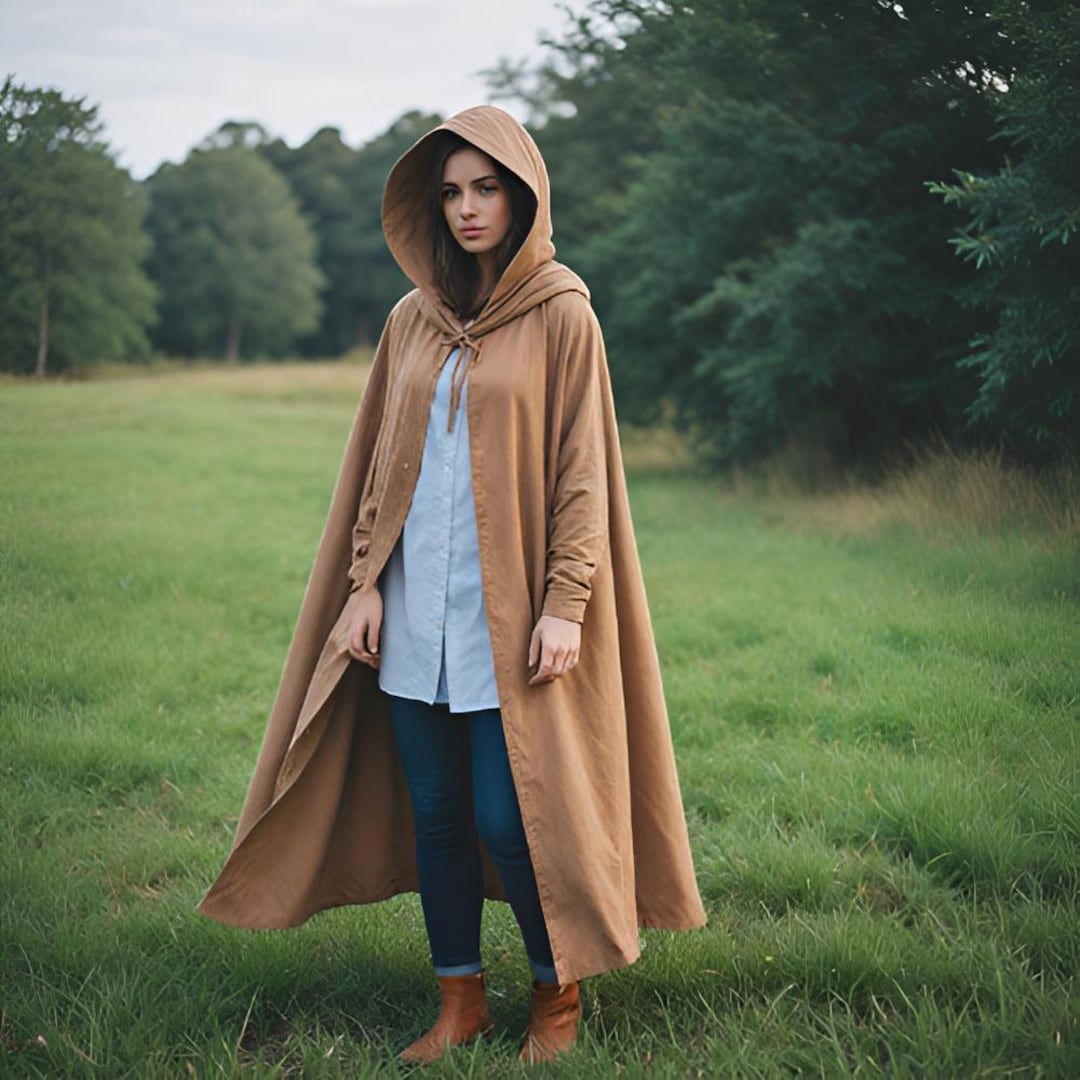 Earthy Brown Hooded Cloak Cozy Full-length Hooded Cape Effortlessly ...