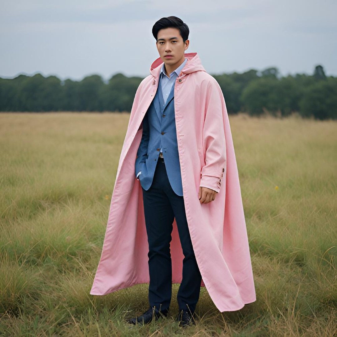 Soft Pink Hooded Cloak for Men Lightweight Statement Cape for Festivals ...