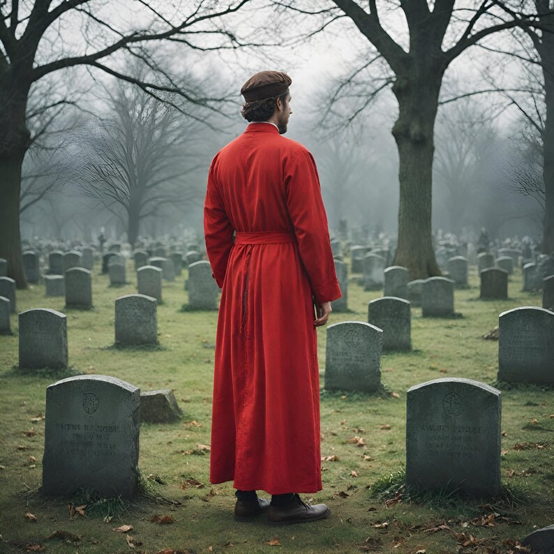 Vibrant Red Monk Robe Men's Medieval Cosplay Costume Authentic Clergy ...