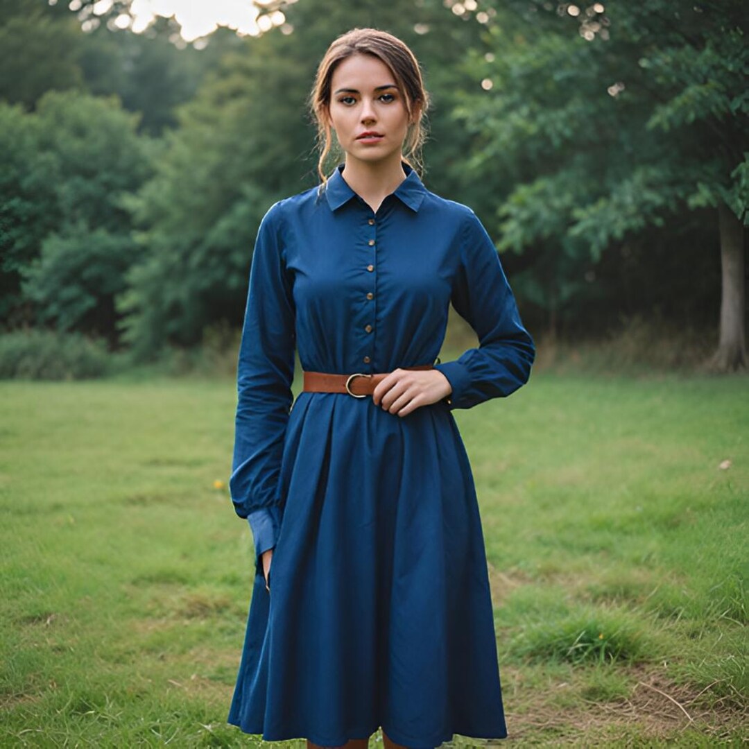 Vintage-style Blue Collared Dress for Women Exquisite Cottagecore ...