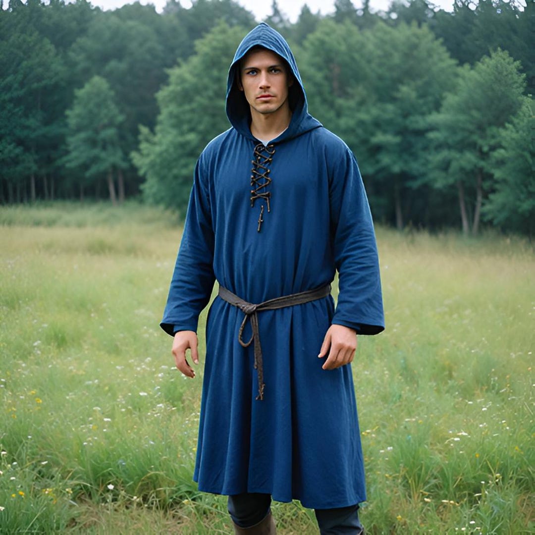 Medieval Hooded Tunic in Deep Blue Long Sleeve Medieval Costume ...