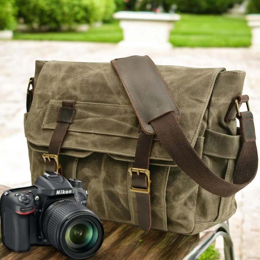 Vintage Waxed Canvas Leather Shoulder Bag Waterproof Crossbody Satchel ...