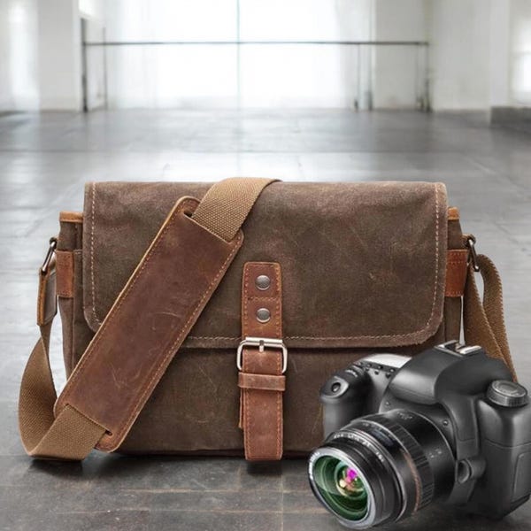 Leather Camera Bag Waxed Canvas - Etsy