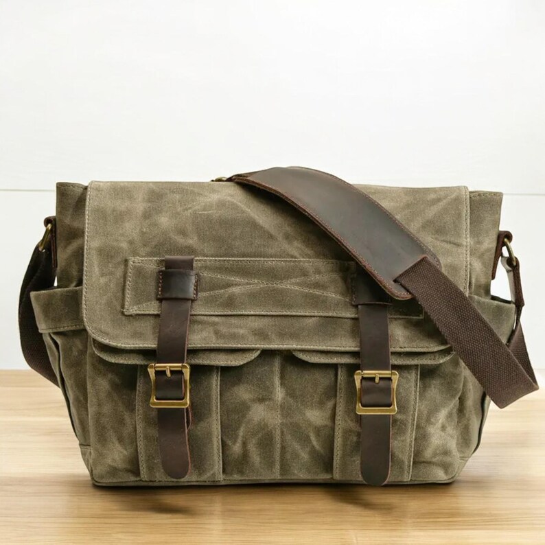 Vintage Waxed Canvas Leather Shoulder Bag Waterproof Crossbody Satchel ...