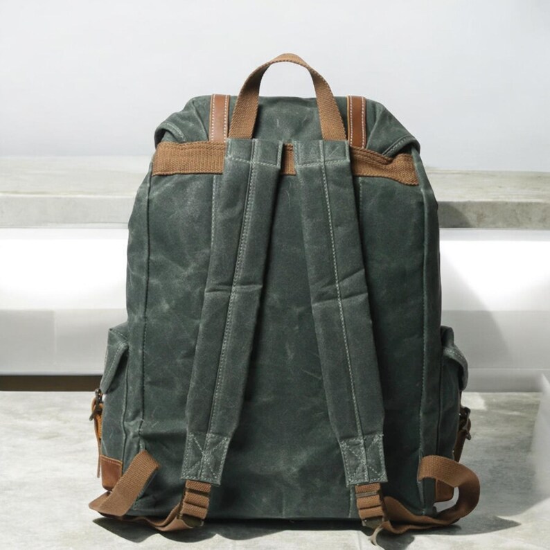 Vintage Waxed Canvas Leather Backpack Durable Rucksack for Men & Women ...