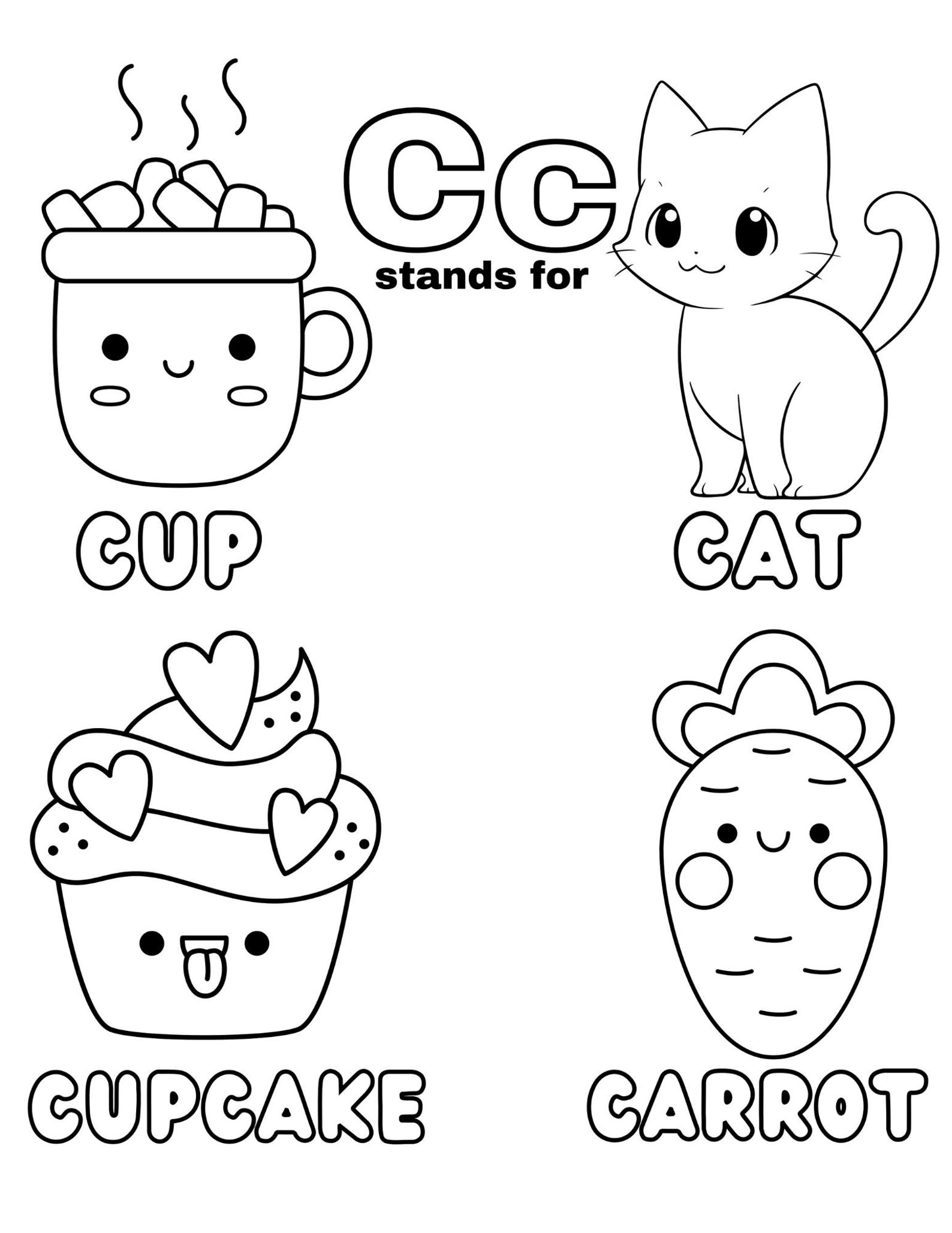 Digital Kawaii Alphabet Coloring Pages. Printable ABC Coloring Pages ...