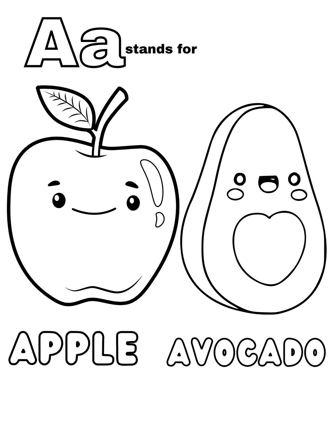 Digital Kawaii Alphabet Coloring Pages. Printable ABC Coloring Pages ...