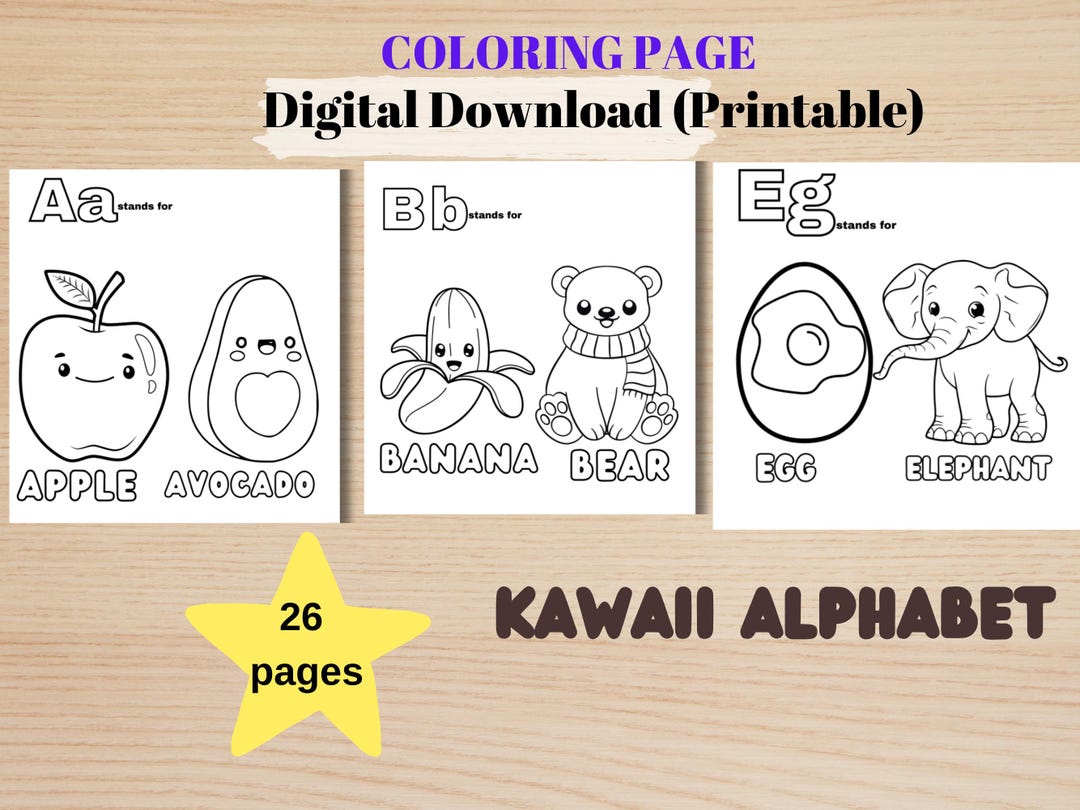 Digital Kawaii Alphabet Coloring Pages. Printable ABC Coloring Pages ...