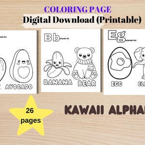 Digital Kawaii Alphabet Coloring Pages. Printable ABC Coloring Pages ...