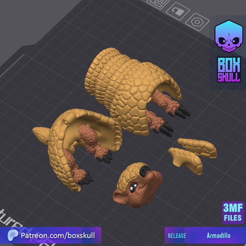 Armadillo - BOXSKULL3D. STL File for 3D Printing, Articulated Figure, Cute Flexi, Print on Site ...