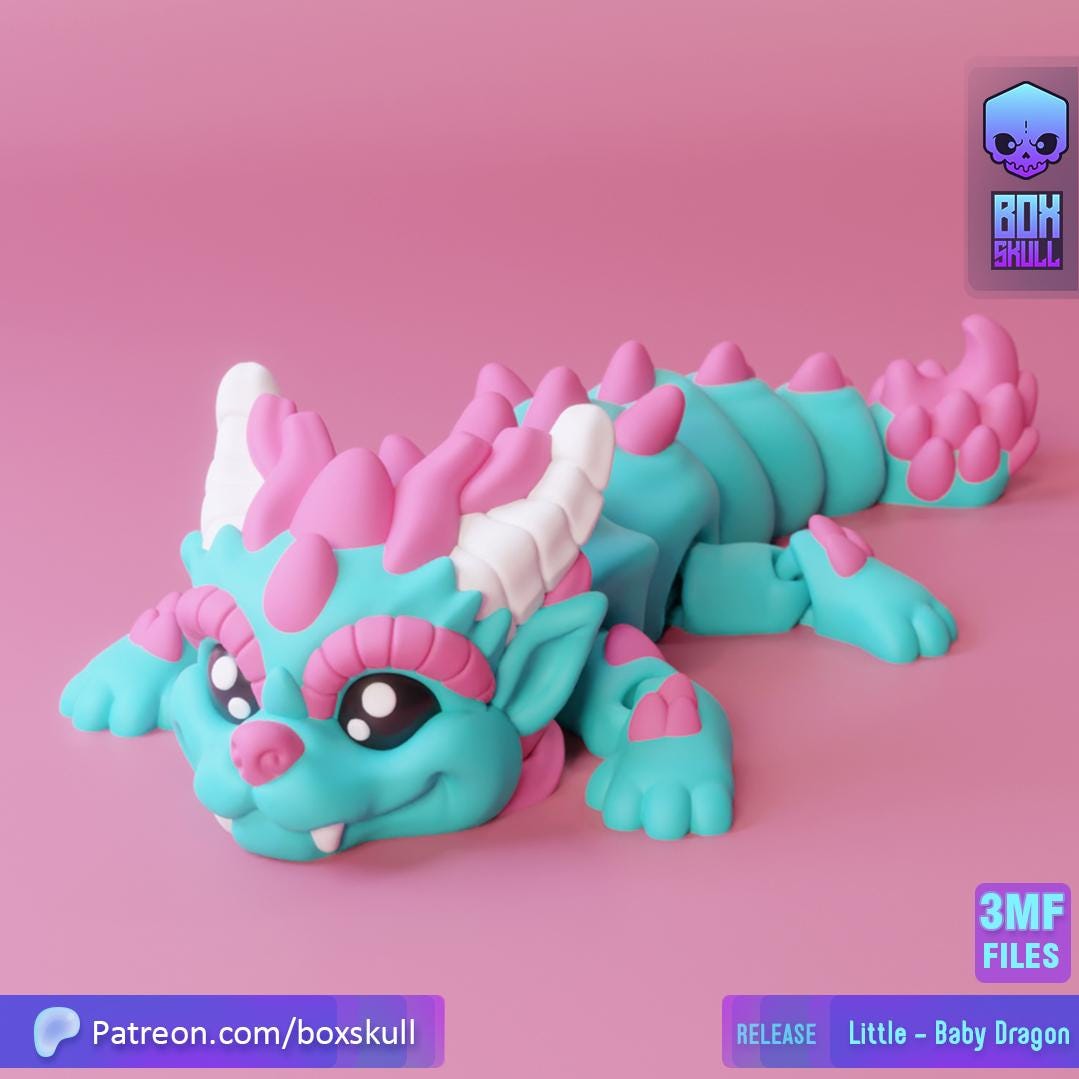 Little Baby Dragon BOXSKULL3D. STL File for 3D Printing, Articulated ...