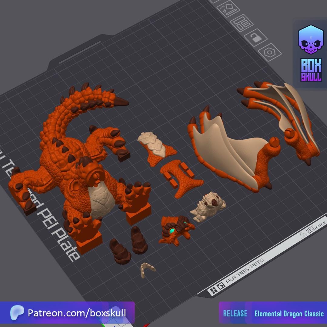 Classic Elemental Dragon - BOXSKULL3D. STL File for 3D Printing ...
