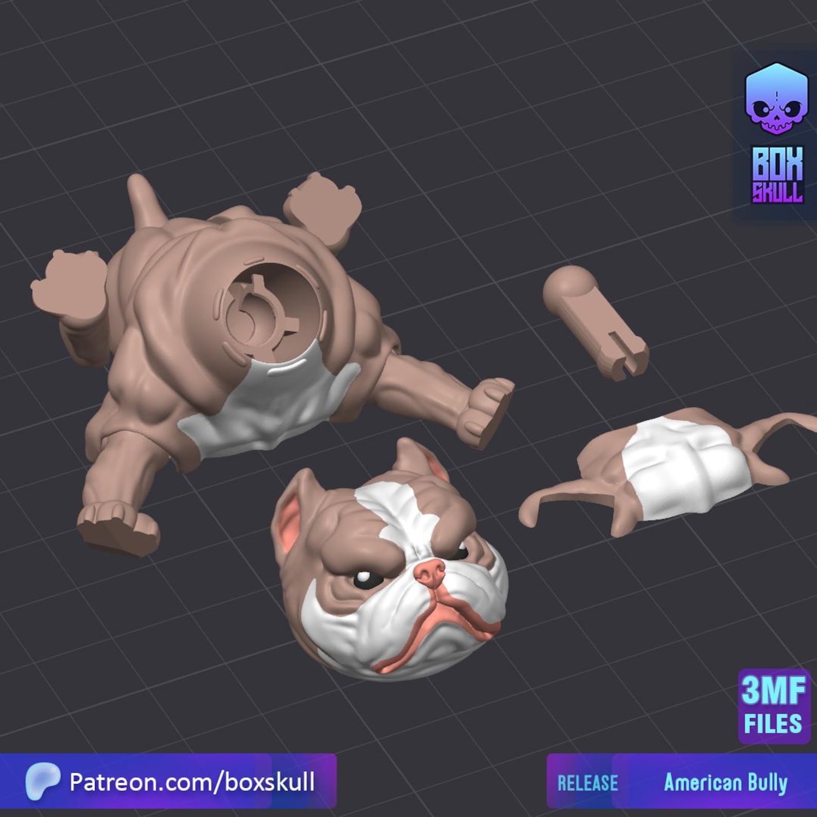 American Bully - Pet -BOXSKULL3D. STL File for 3D Printing, Articulated ...