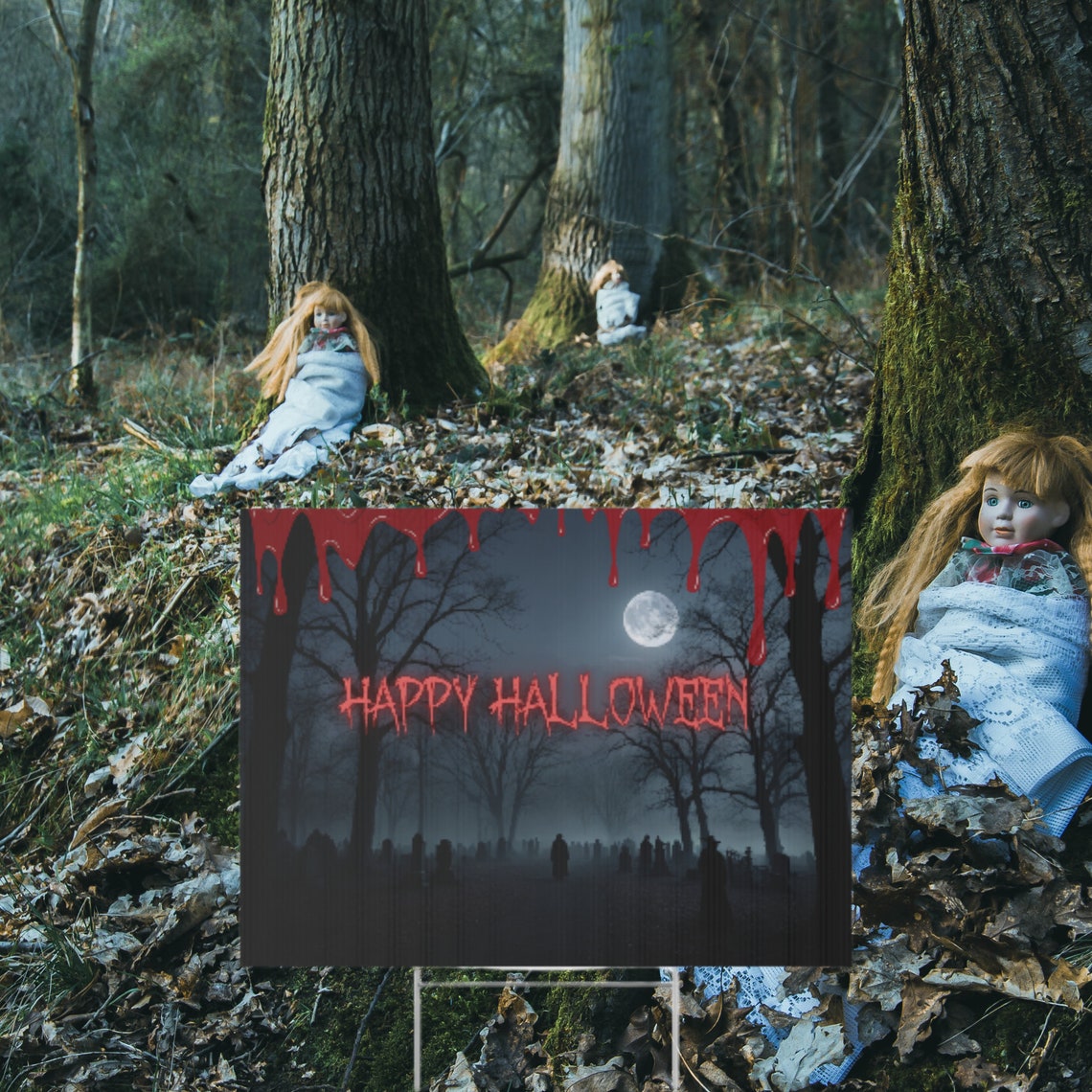 Creepy Cemetery Halloween Yard Sign Haunted House Outdoor Decoration ...