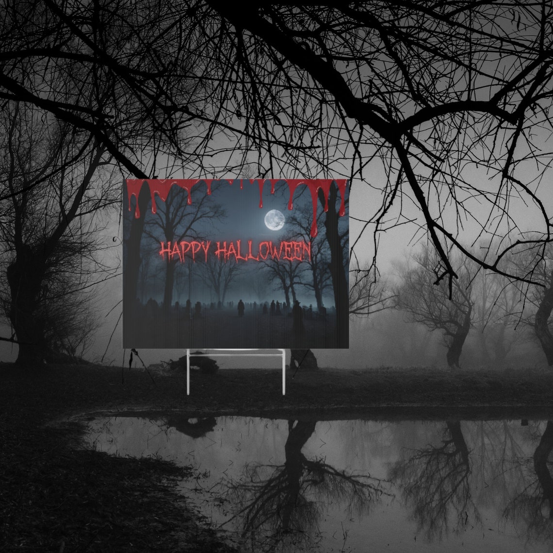 Creepy Cemetery Halloween Yard Sign Haunted House Outdoor Decoration ...