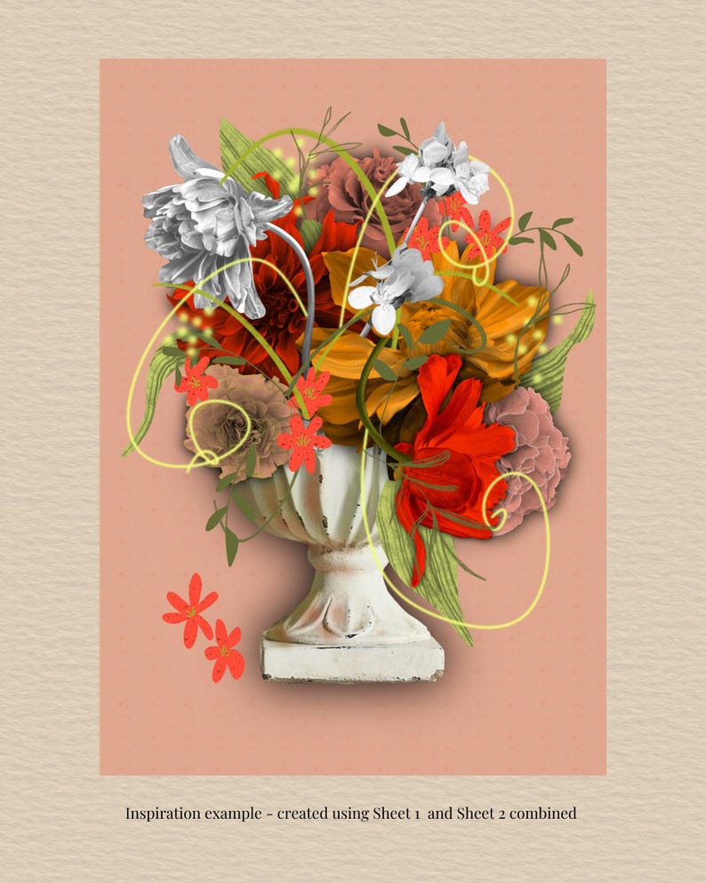 Botanical Ephemera Sheet | Junk Journal Download | Vintage Urn Dahlia ...