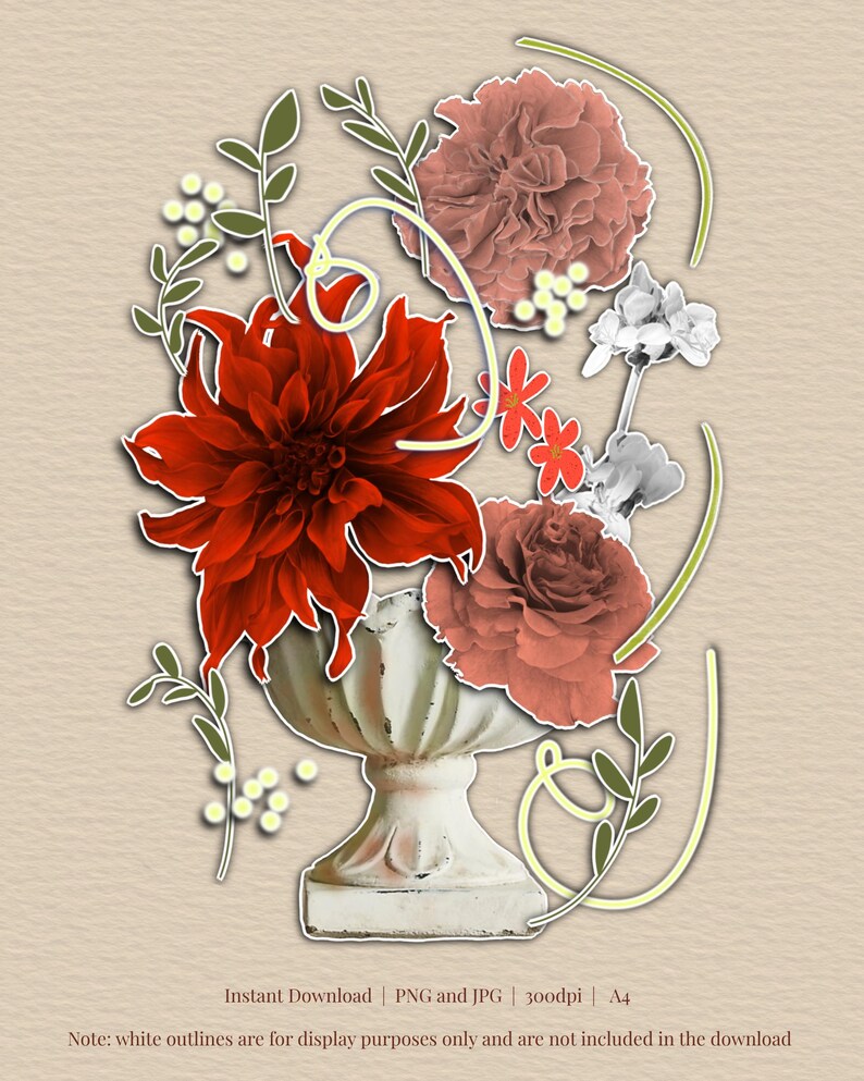 Botanical Ephemera Sheet | Junk Journal Download | Vintage Urn Dahlia ...