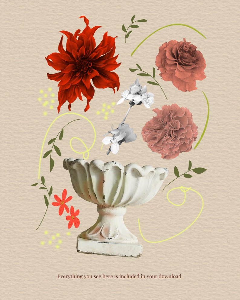 Botanical Ephemera Sheet | Junk Journal Download | Vintage Urn Dahlia ...