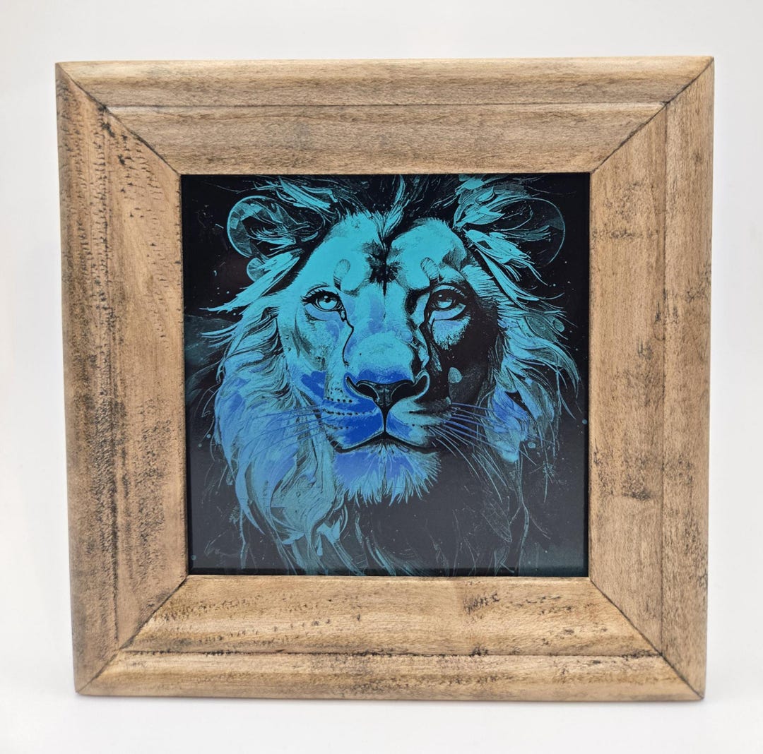 Laser Engraved Lion Tile Art, Handmade Maple Wood Frame - Etsy
