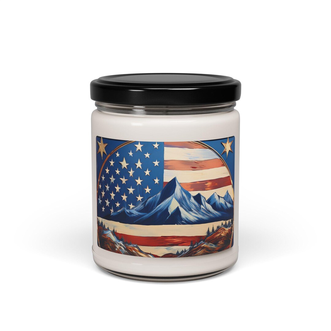 Patriotic American Flag Soy Candle: Mountain Design, 4th of July Decor ...